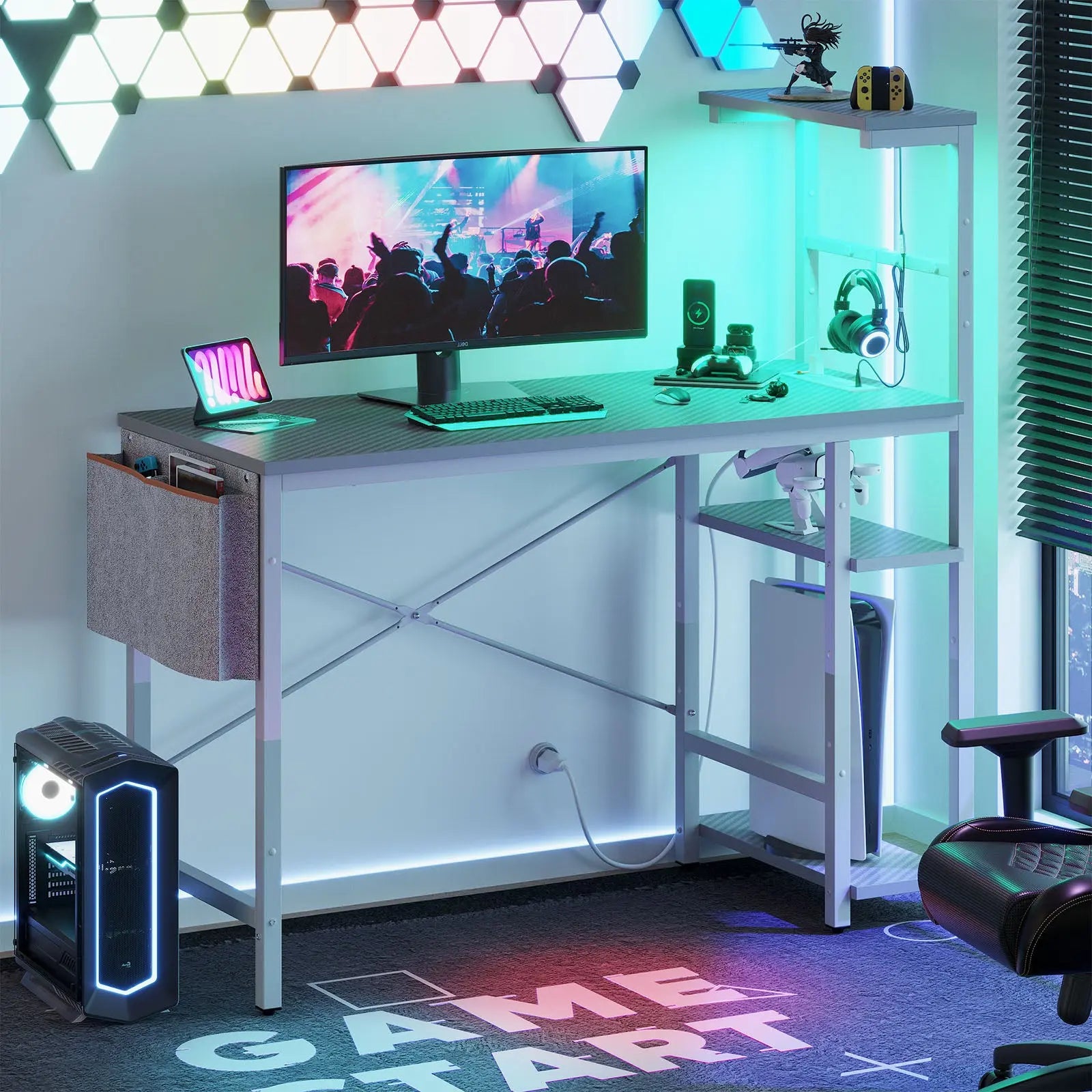 42-inch Gaming Desk with RGB Lights, Ergonomic Monitor Stand & Accesso