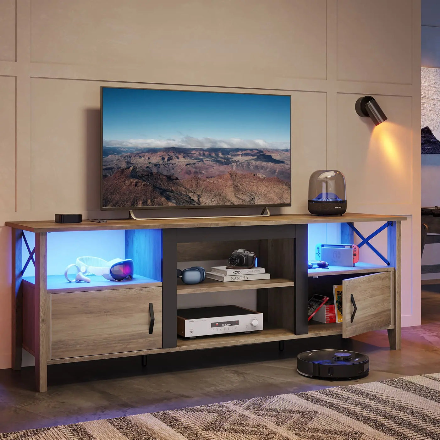 Bestier Farmhouse TV Stand for 70 Inch TVs