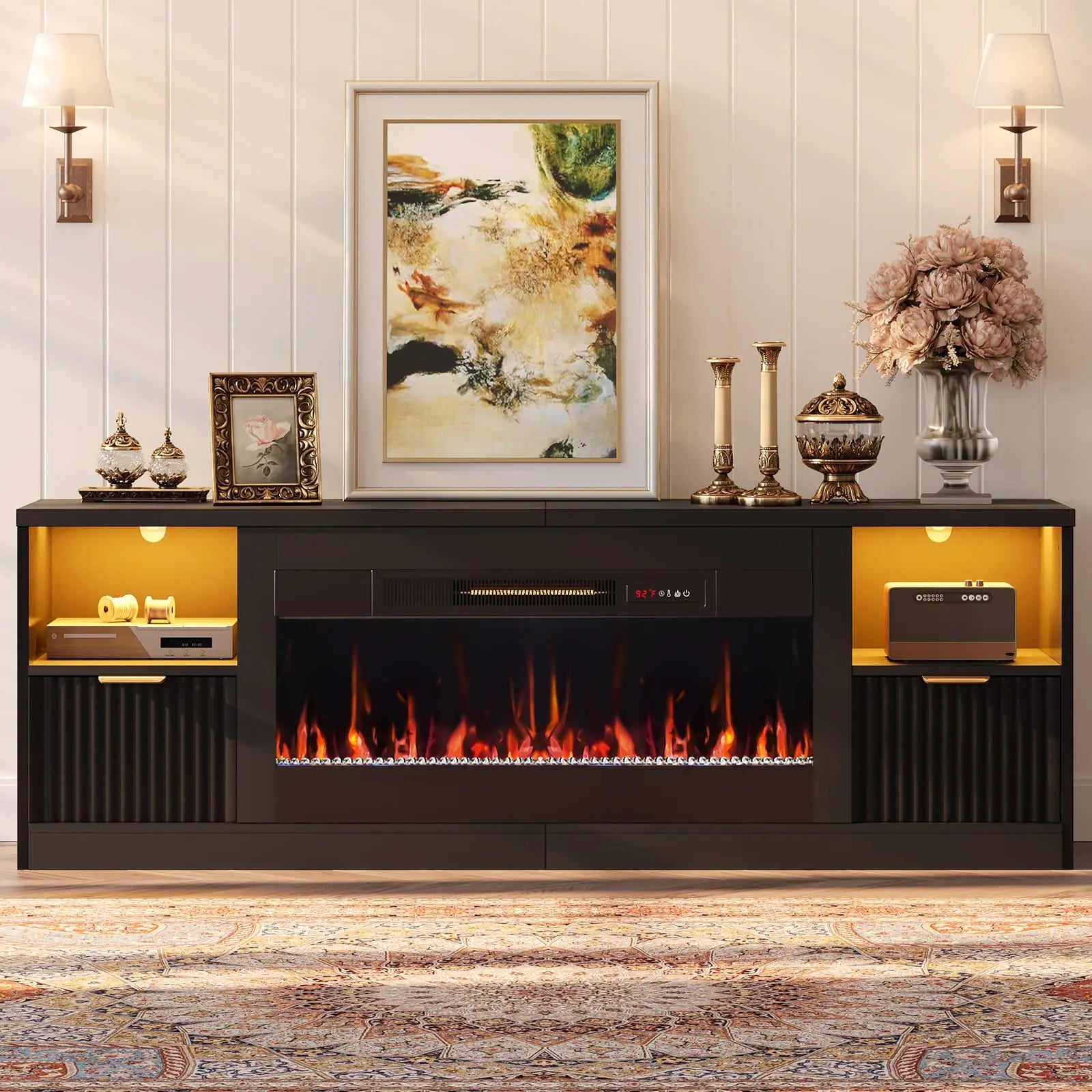 Bestier 71 inch TV Stand with Electric Fireplace White