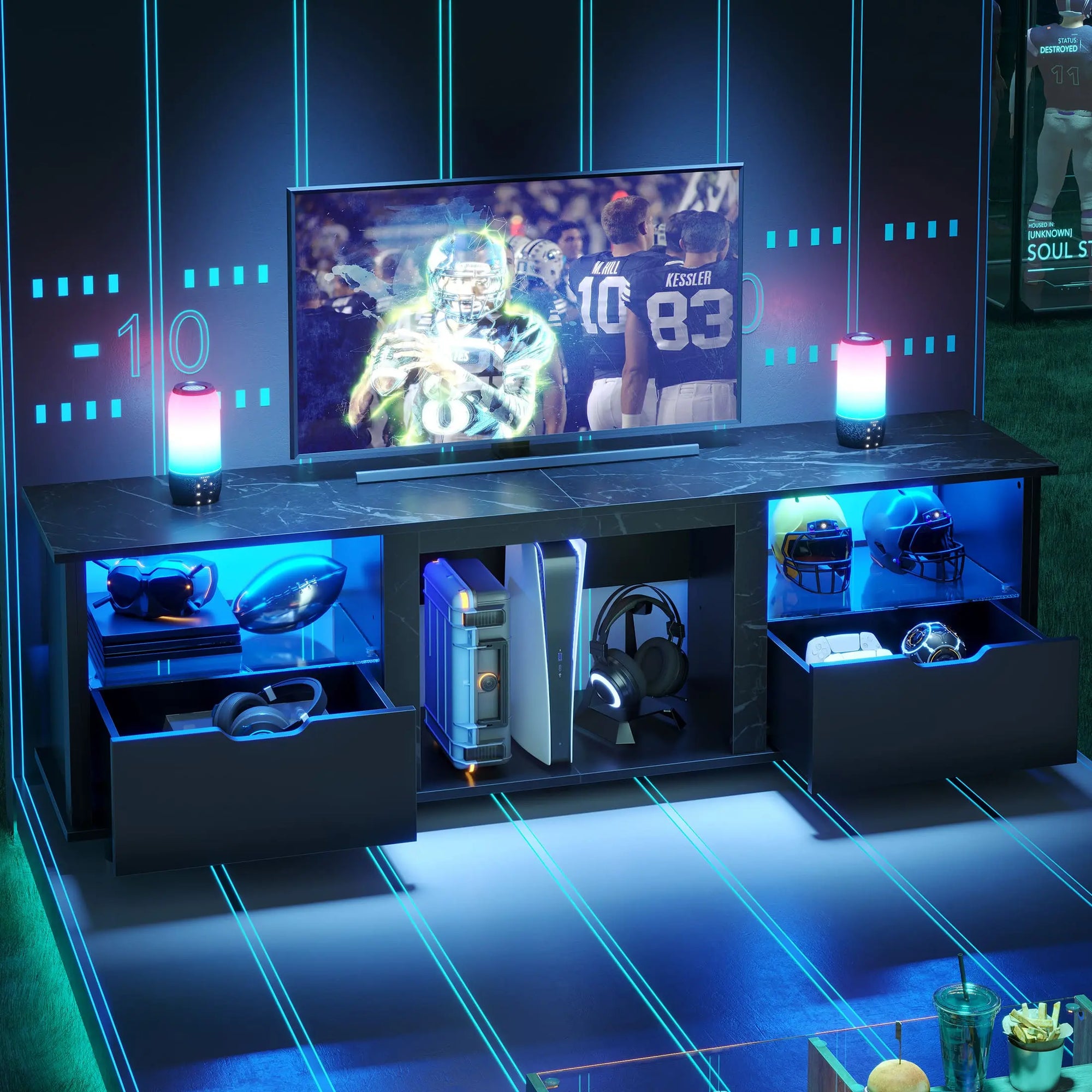 70 Inch Gaming TV Stand | LED Lights & Storage