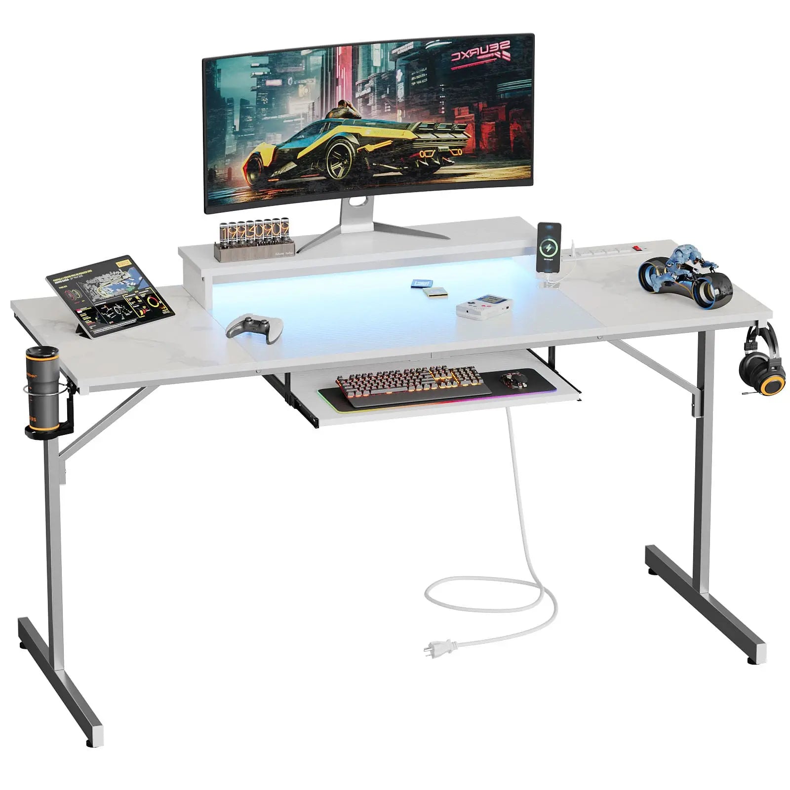 Gaming Desk - Bestier 63 Inch LED Desk with Keyboard Tray