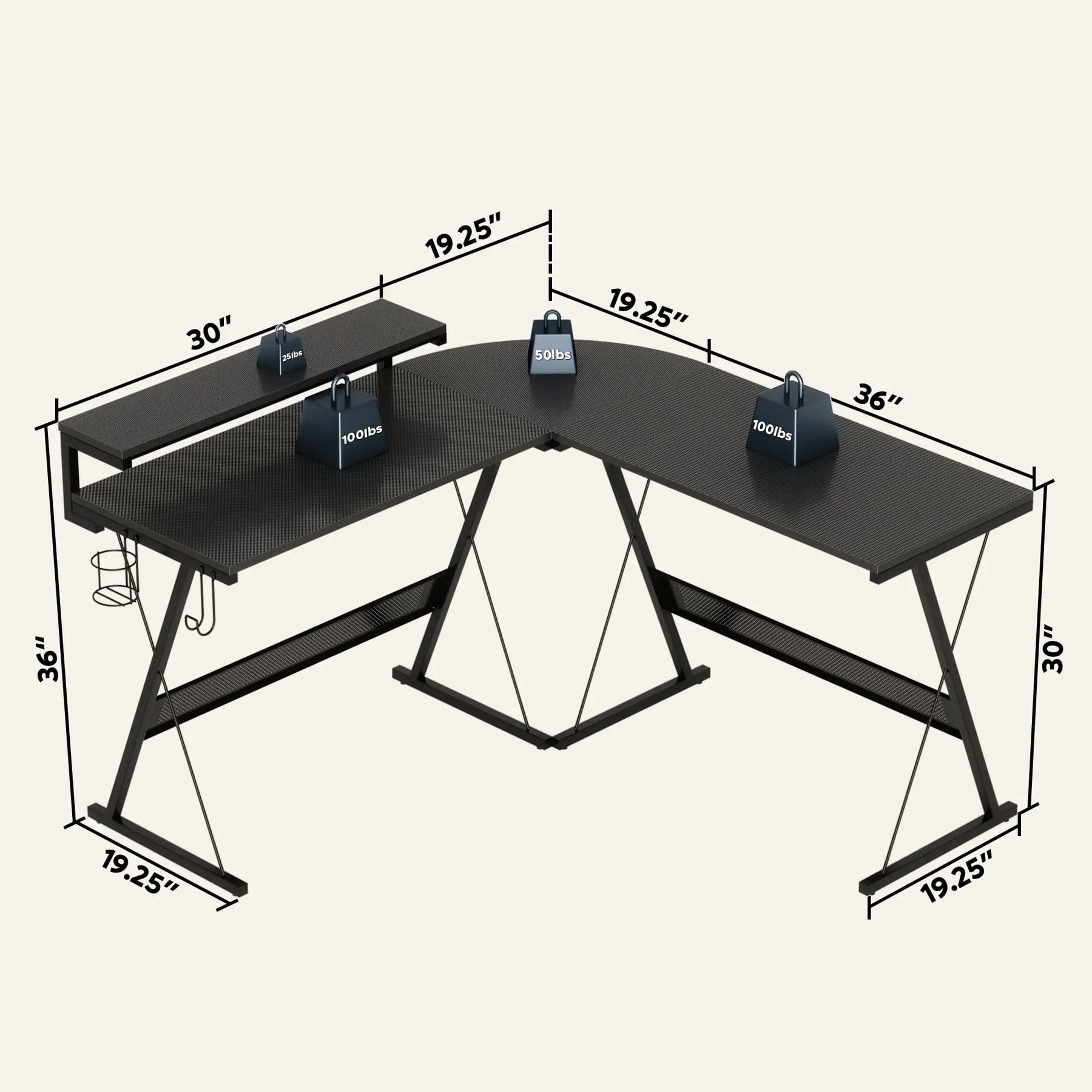 65 Inch L-Shaped Gaming Desk | Corner Computer Table