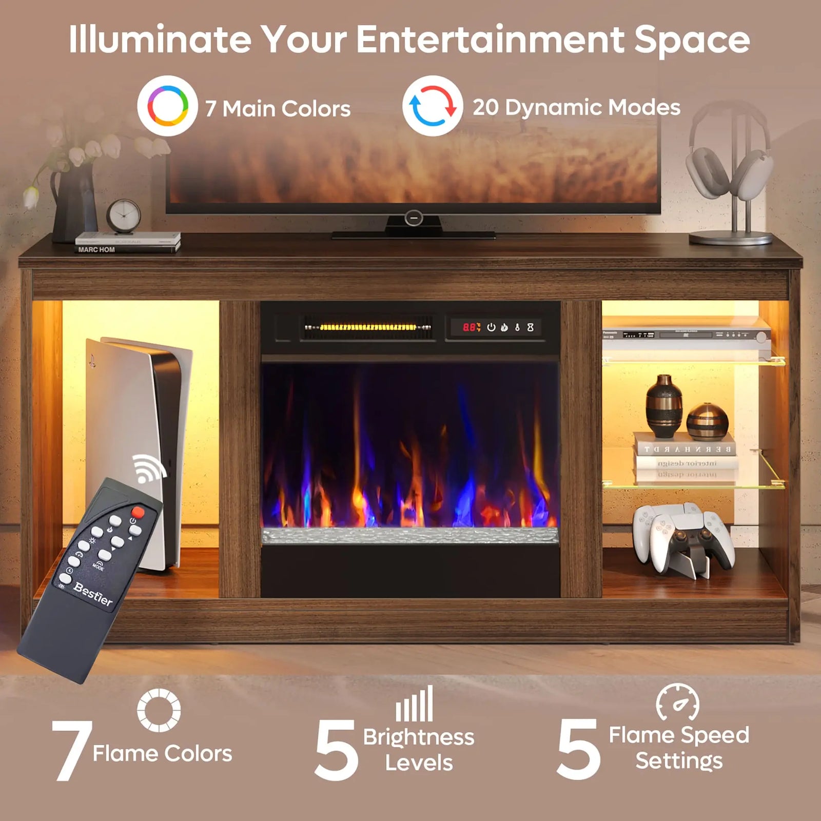 Electric Fireplace TV Stand by Bestier - Modern Entertainment Center