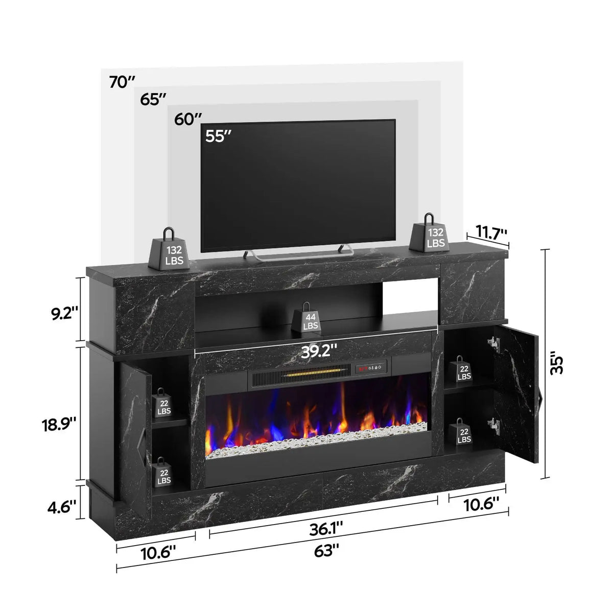 Bestier LED Fireplace TV Stand - 36 Inch Electric Fireplace