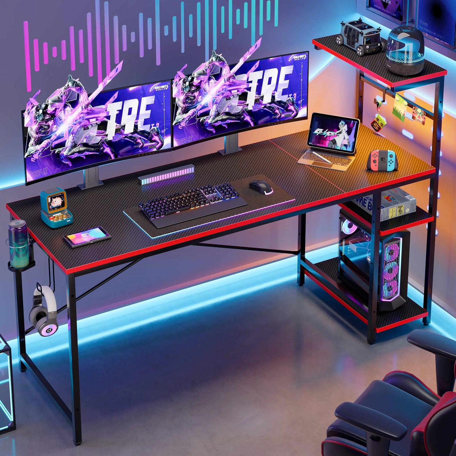 Gaming Desk - Bestier 61 Inch Rectangular Desk with Shelves