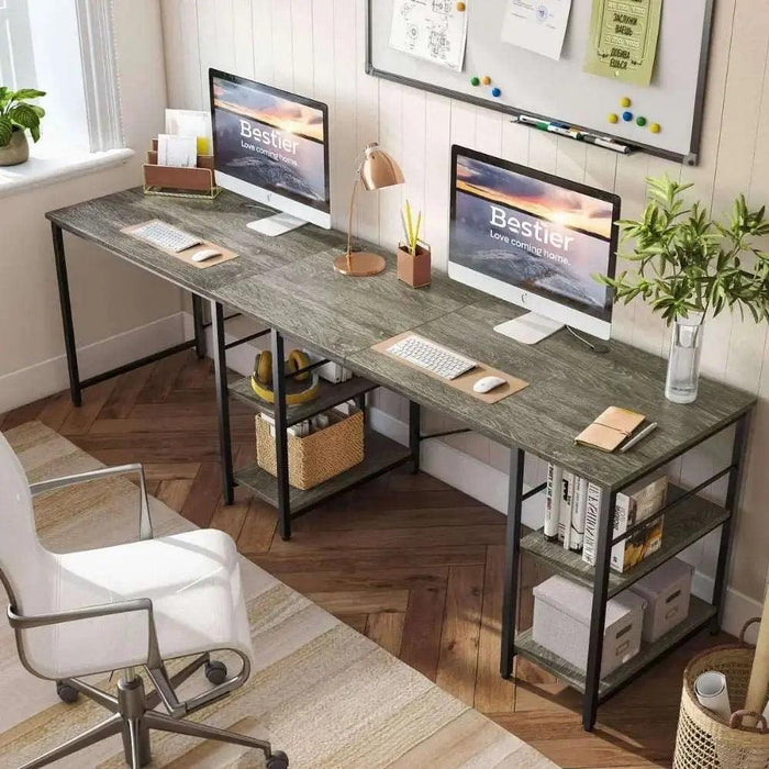 Two Person L-Shaped Desk | Reversible Storage