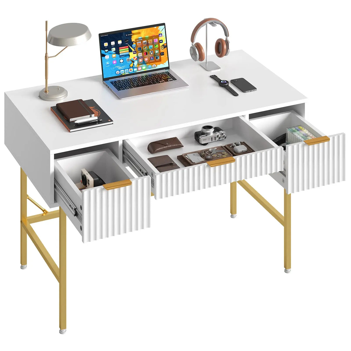 Bestier 47 Inch Fluted Computer Desk with Storage
