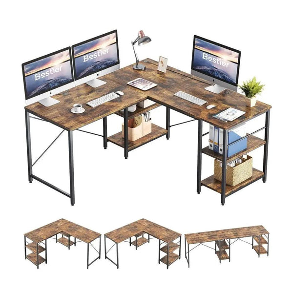 Two Person L-Shaped Desk | Reversible Storage